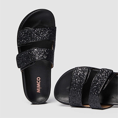 Black Glitter Harmony Slides - Sandals | Mimco