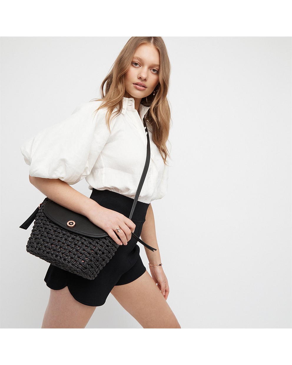 Black Rose Gold intwine cross body bag - Crossbody Bags | Mimco