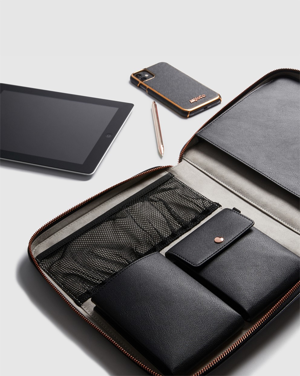 Black Rose Gold classico work case - Travel Accessories | Mimco